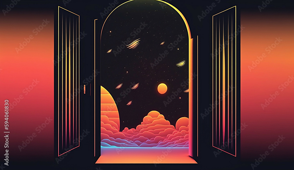 Planet and space neon abstract background retro new quality universal ...