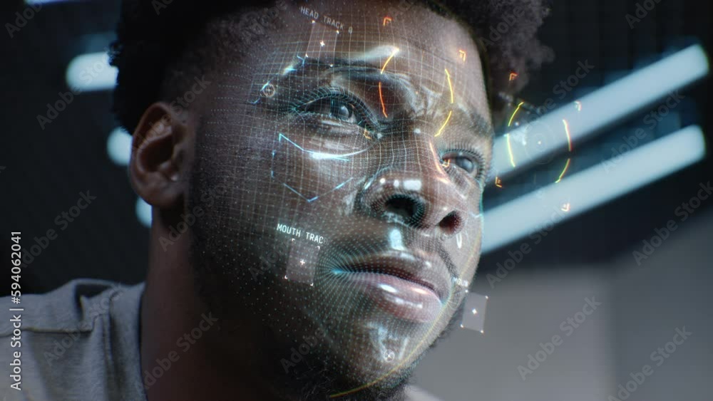 Face portrait of young African American man with focused look. 3D ...