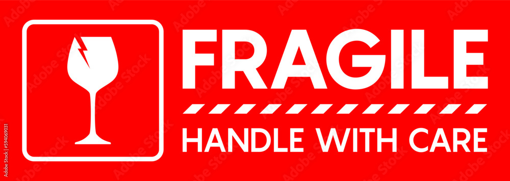 Sticker fragile handle with care, red fragile warning label, fragile ...
