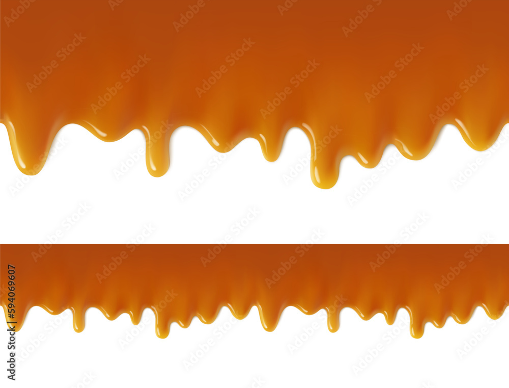 Vecteur Stock Seamless hyper realistic melted caramel drips. Vector ...