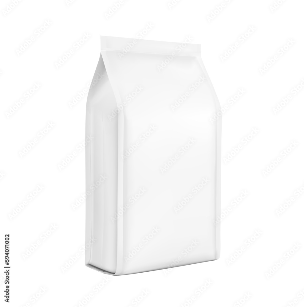 Hyper realistic gusseted packaging bag mockup. Half side view. Vector ...