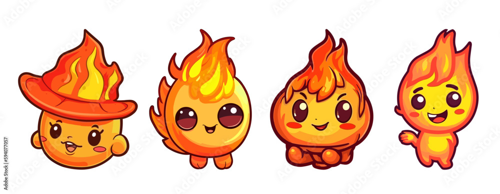 Cute cartoon fire character illustration, sticker style, isolated ...
