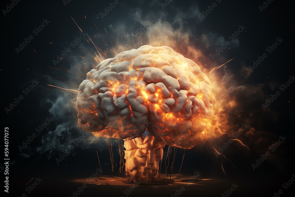 Concept art of exploding human brain with knowledge and creativity ...