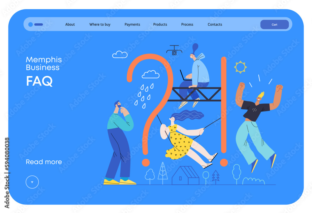 Memphis business illustration. FAQ -modern flat vector concept ...