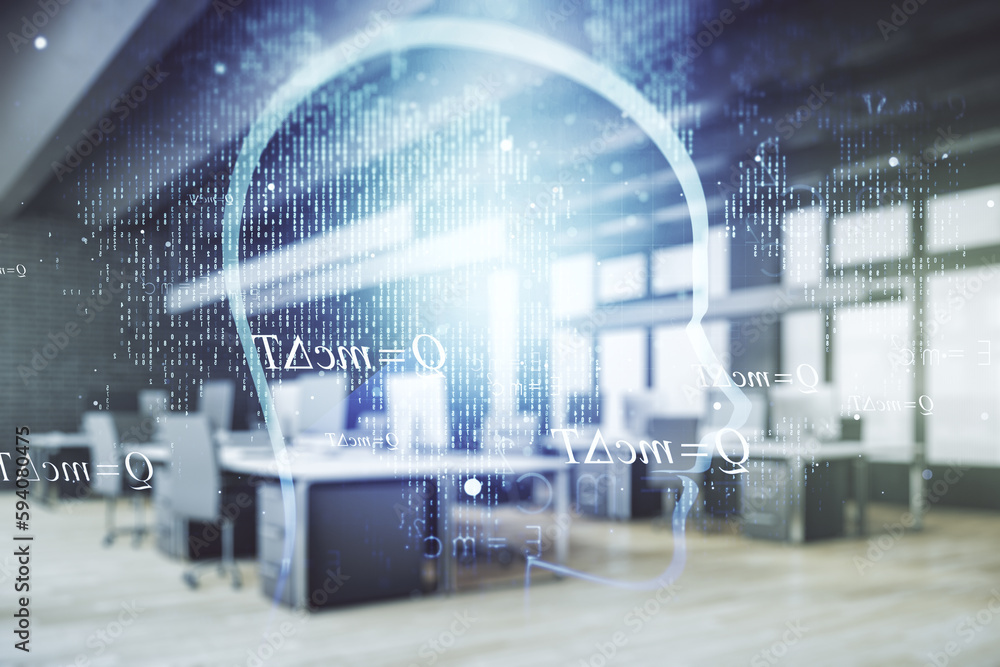 Abstract virtual artificial Intelligence concept with human head sketch ...