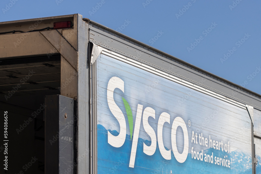 Irvine, CA, USA - May 6, 2022: Closeup of the Sysco logo on a Sysco ...
