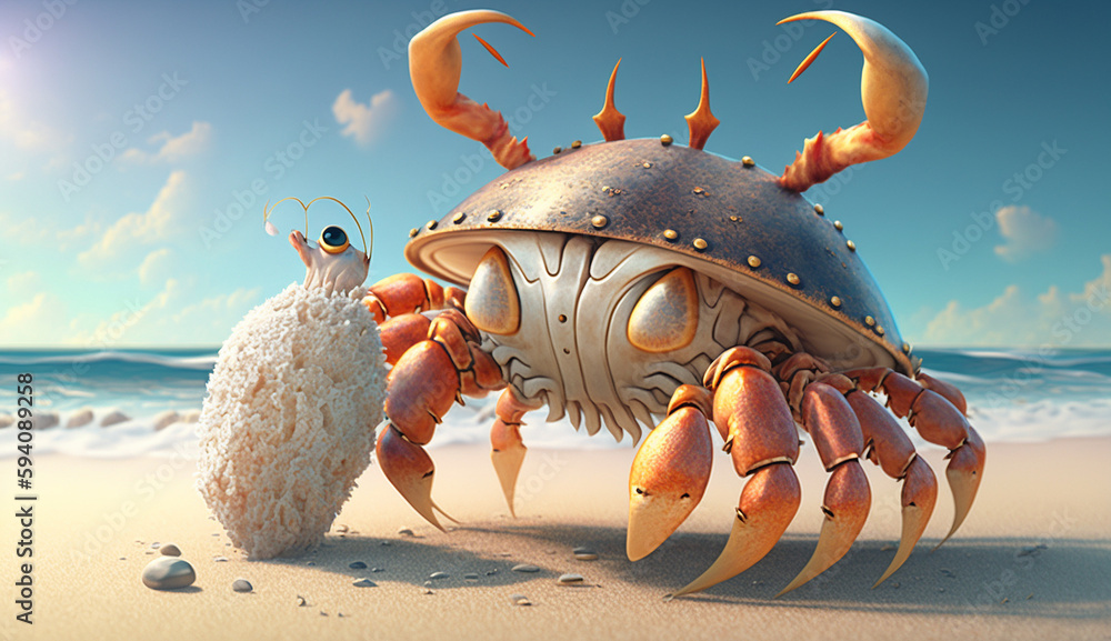 Crab holding conch shell in the sea beach AI Generated Stock ...