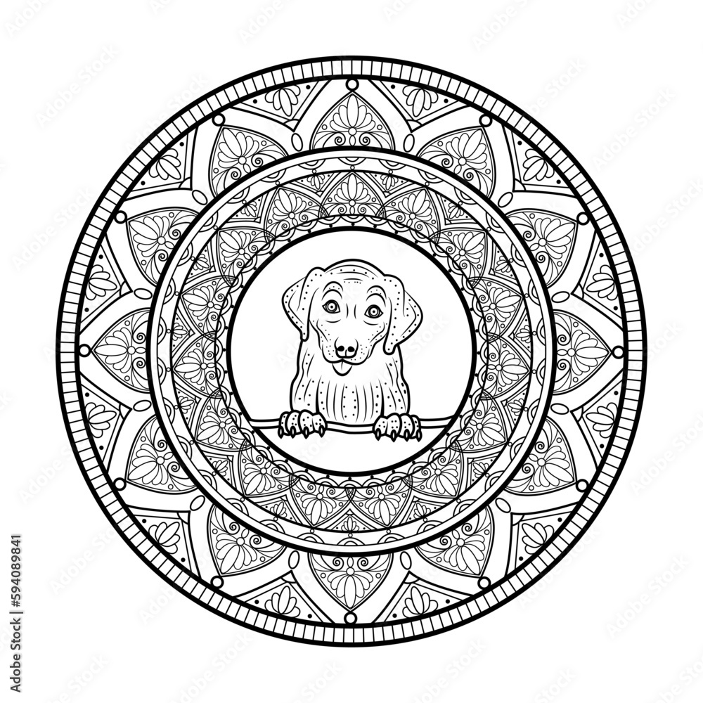 Vetor de Vector illustrator of a mandala dog for coloring adult book ...