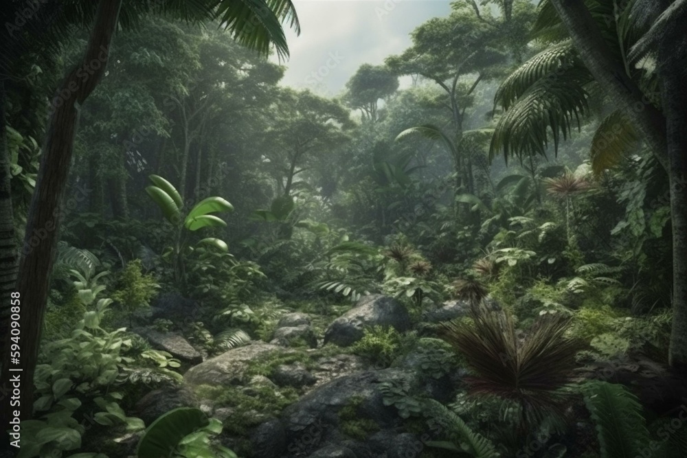 Asian tropical jungle rainforest in daytime. Neural network AI ...