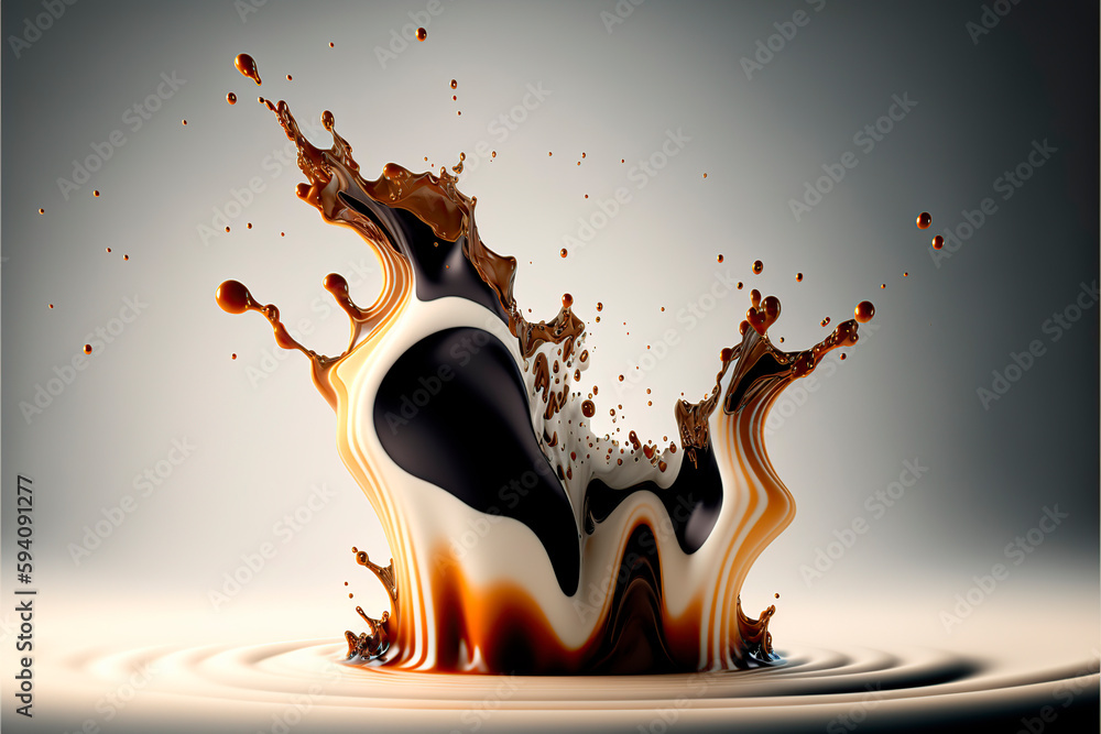 splash of coffee, milk splash on black background, image created with ...