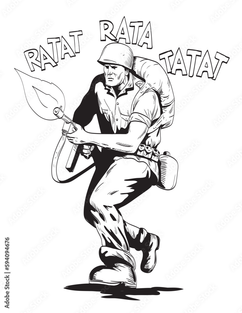 Comics Style Drawing Or Illustration Of A World War Two American Gi
