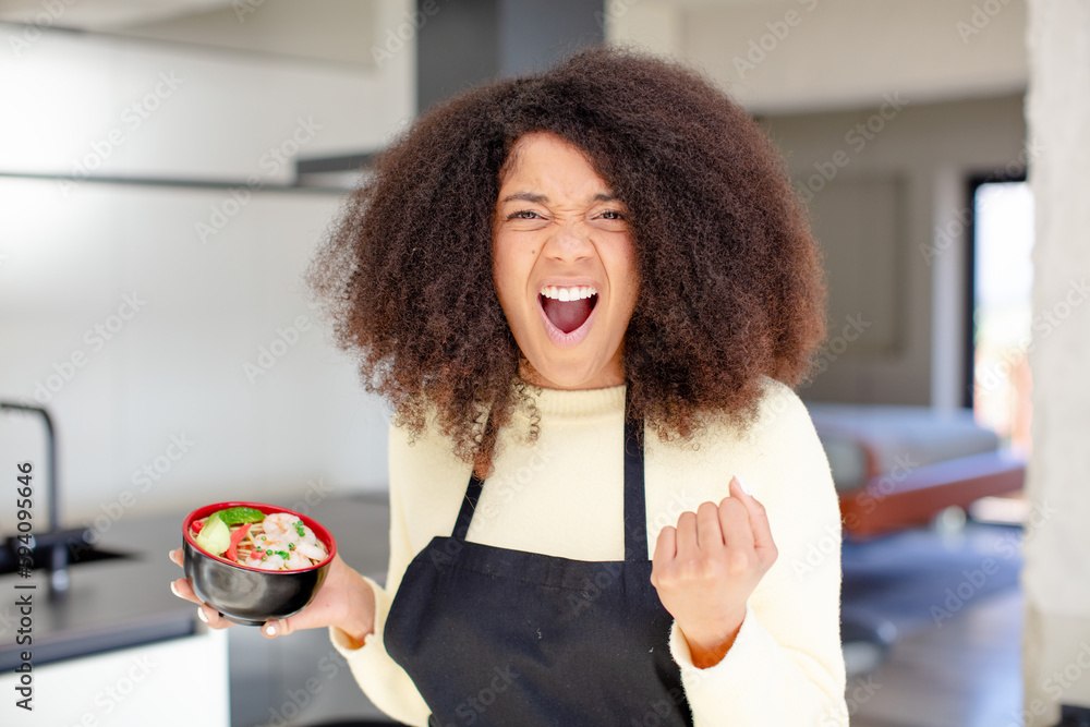 pretty afro black woman looking angry, annoyed and frustrated. japanese ...