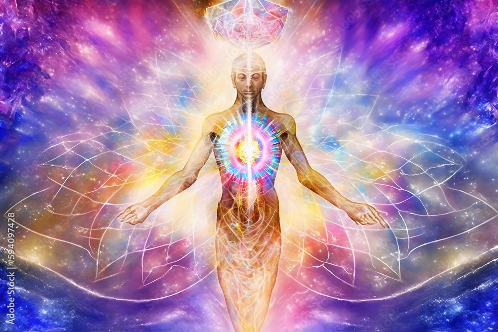 Human aura, spiritual energy, meditation concept. Neural network AI generated art Stock ...