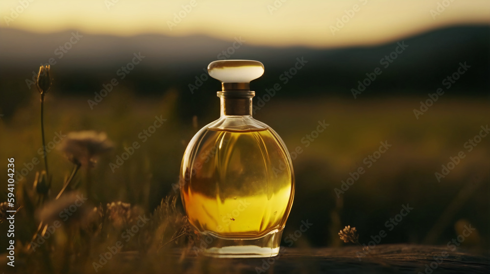 Photorealistic 4k Photo rose Perfume bottle in a modern and simple ...