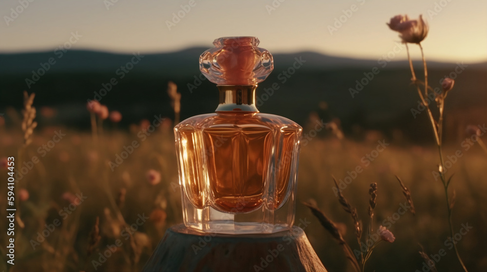 Photorealistic 4k Photo rose Perfume bottle in a modern and simple ...