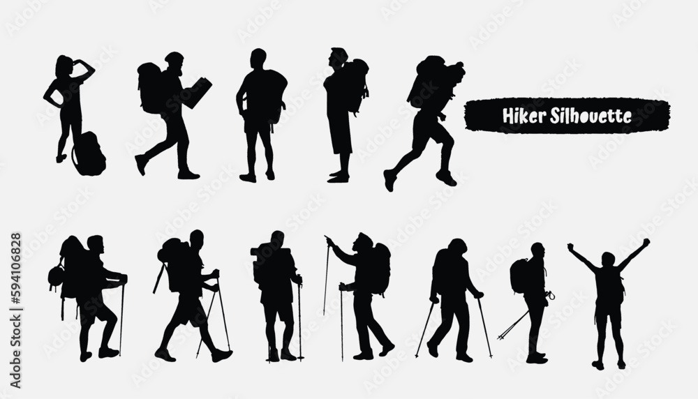 mountaineer climber hiker people, vector silhouette collection Stock ...
