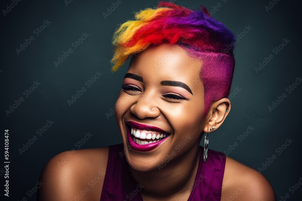 African American LGBTQ black woman smiling with short colored hair ...