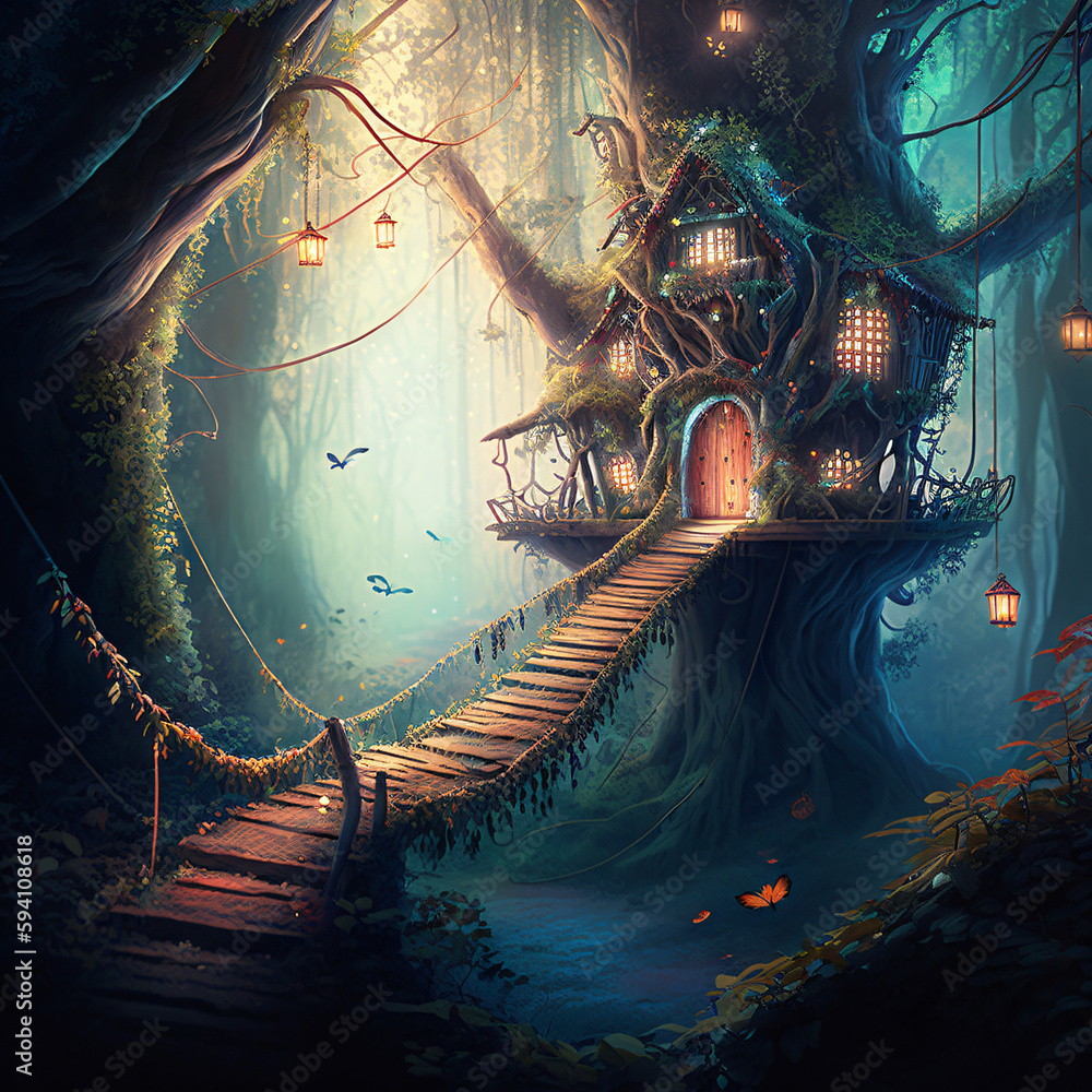 fairy house in the woods concept art fantasy illustration Generative Ai ...