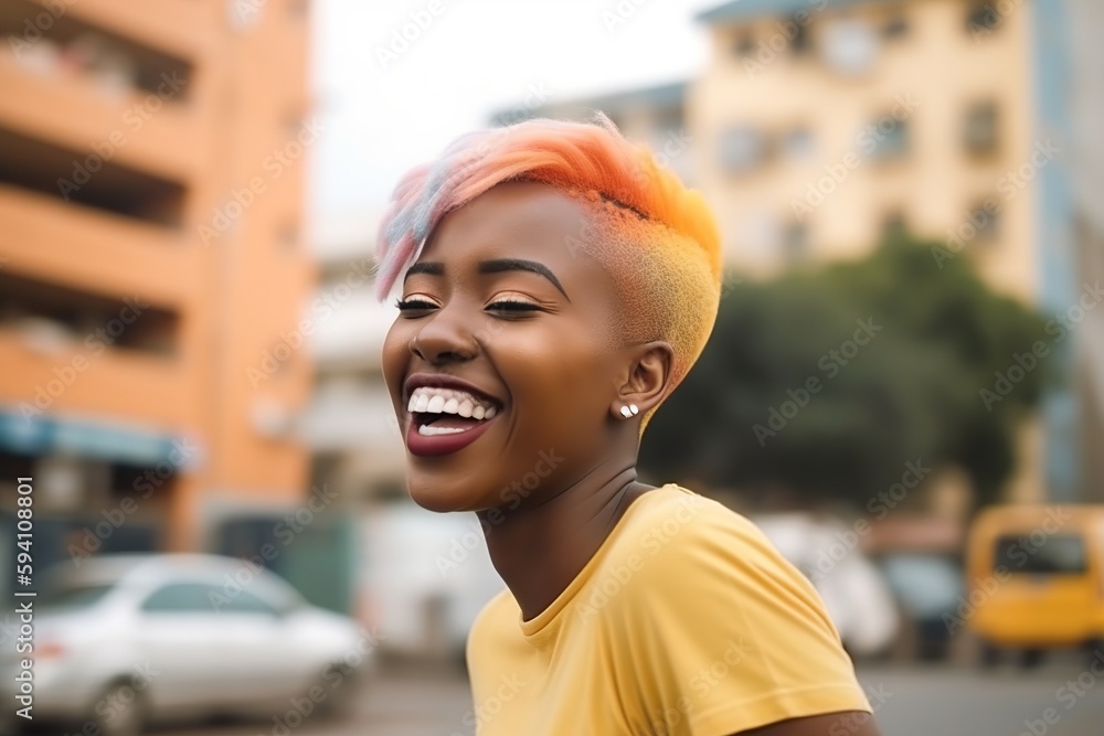 African American LGBTQ black non binary person smiling with short ...
