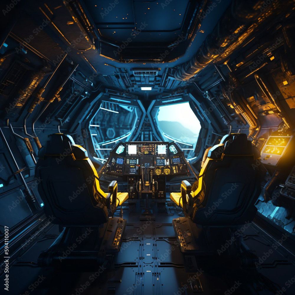 spaceship interior cockpit illustration concept art Generative Ai Stock ...