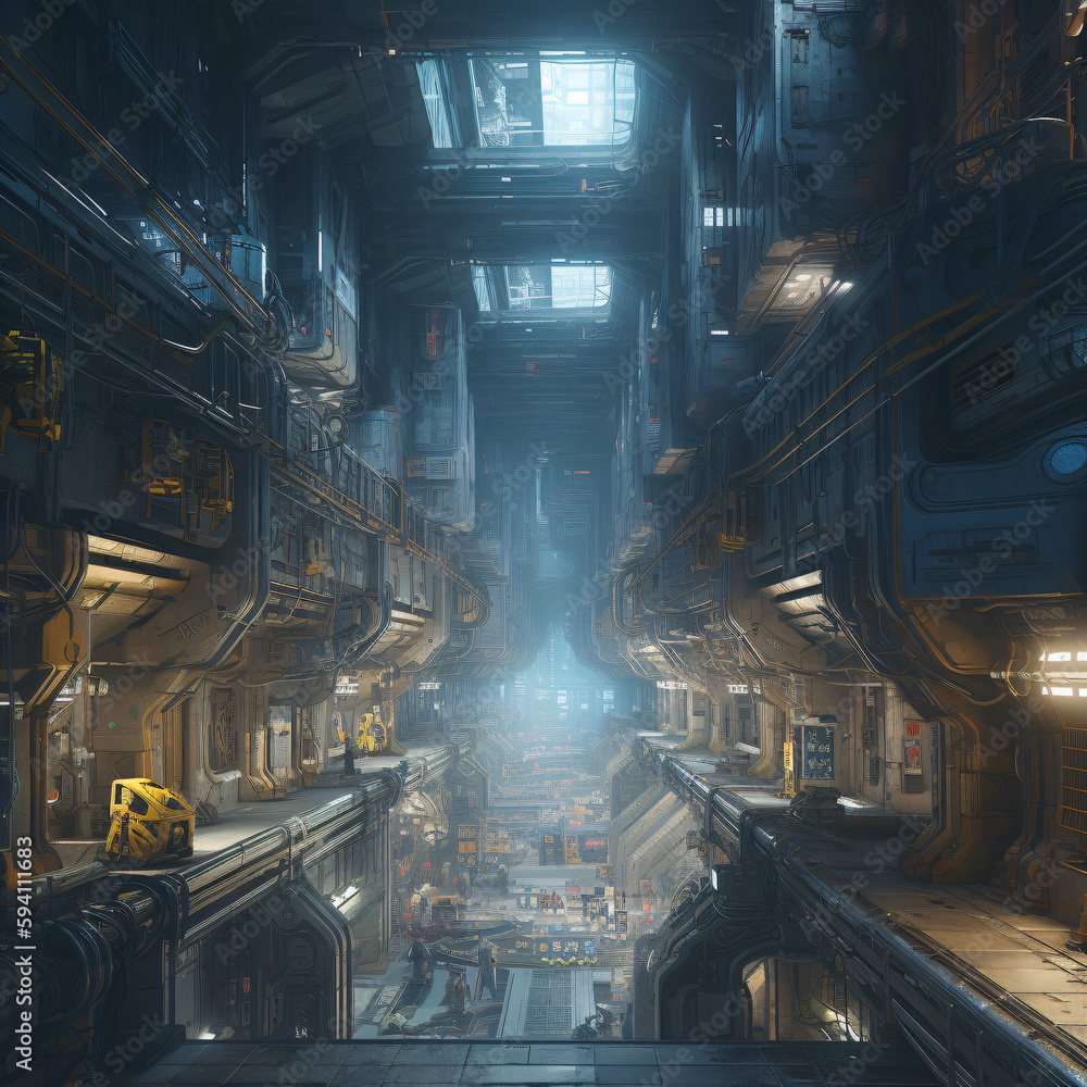 futuristic underground sci-fi city station concept art illustration Generative Ai Stock ...