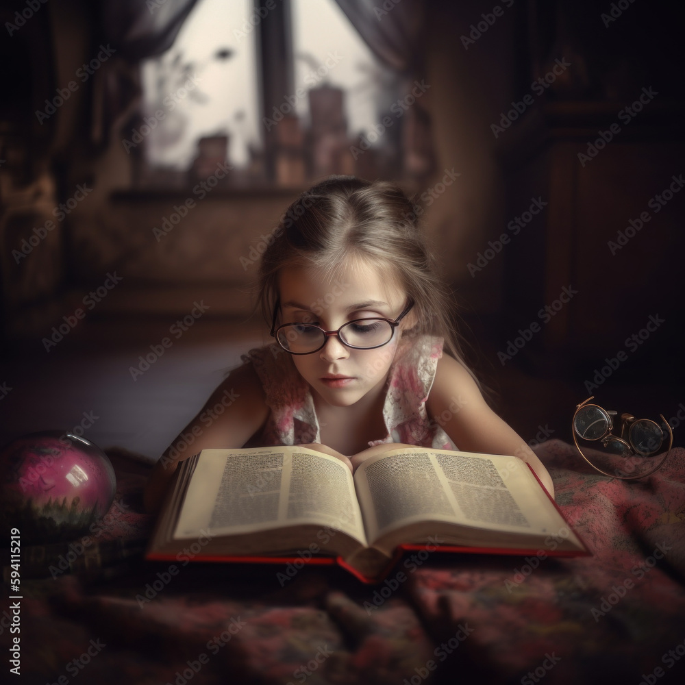 Young Girl Reading a Book, Created with Generative AI and Other ...