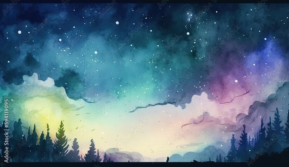 sky with clouds and star watercolor background Stock Illustration ...
