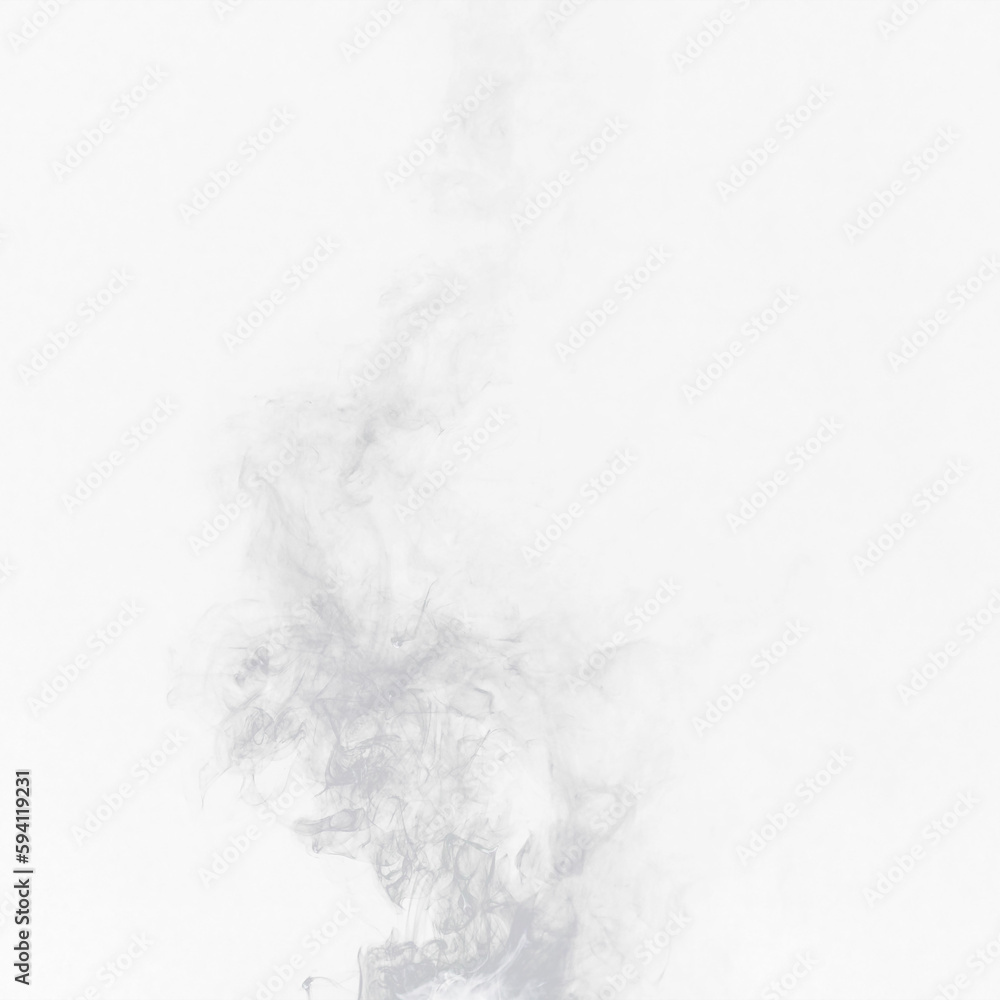 Grey smoke, white background and studio with no people with fog in the ...
