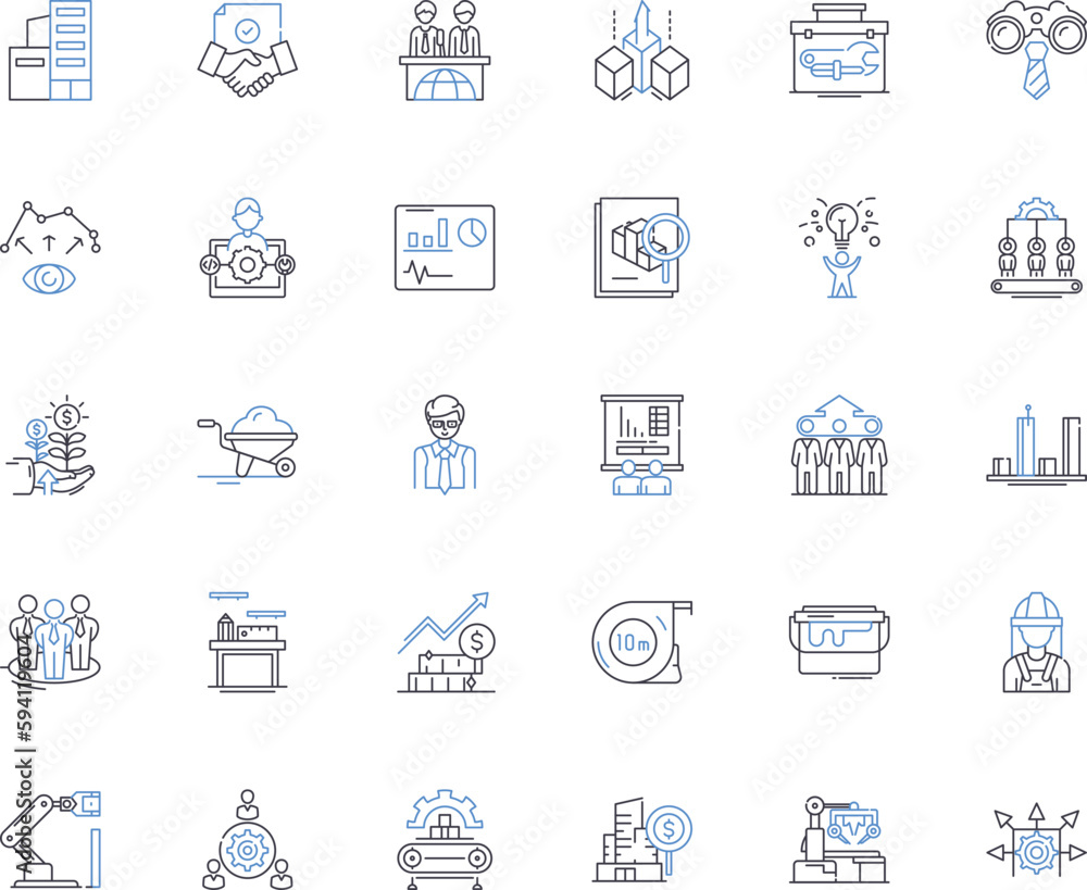 Fabrication enterprise line icons collection. Manufacturing, Assembly ...