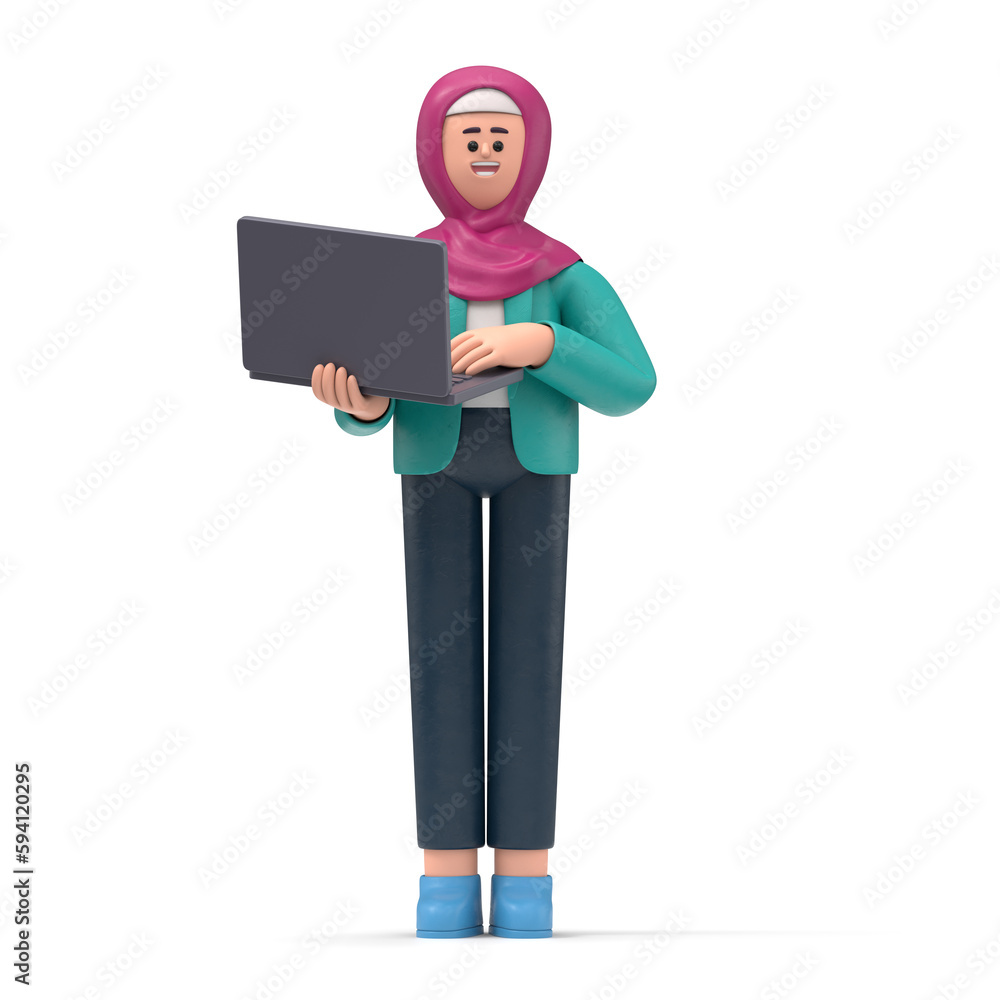 3D illustration of a smiling Arab women Ghaliyah with ok gesture ...