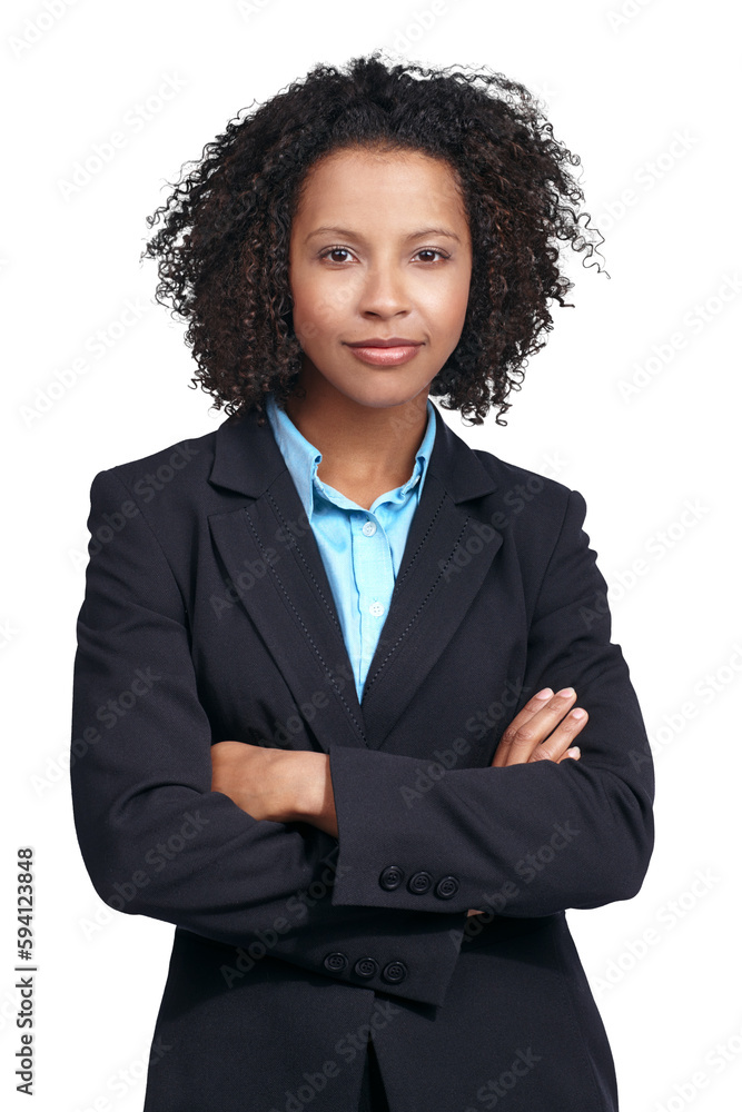 Success, corporate and portrait of business black woman on isolated ...