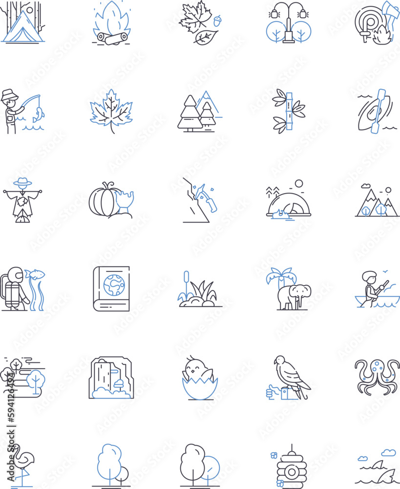 Vast landscapes line icons collection. Majestic, Serene, Endless, Grand ...