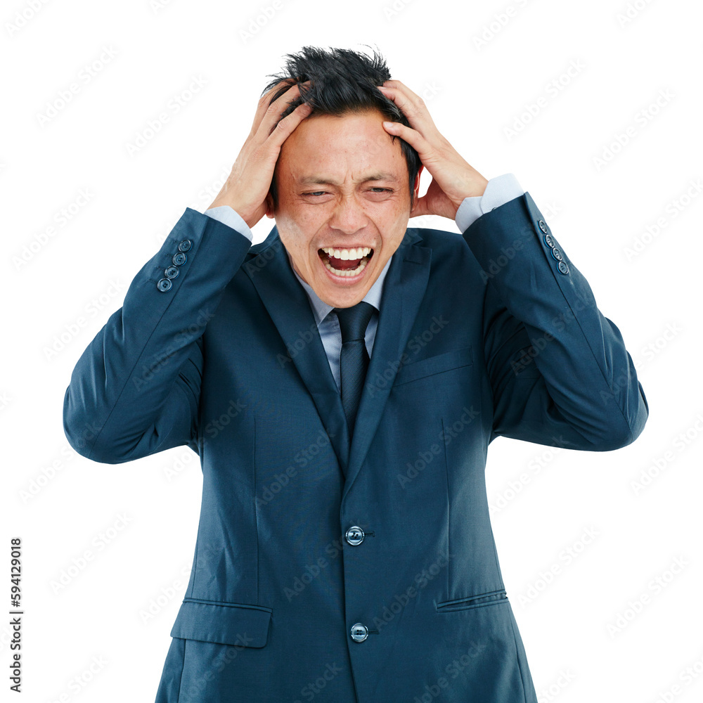 Stress, shouting and PNG with a business man isolated on a transparent ...