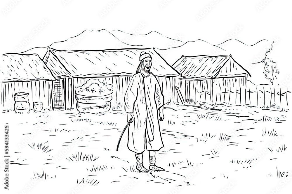 lone man standing in front of a rustic shack in a black and white ...