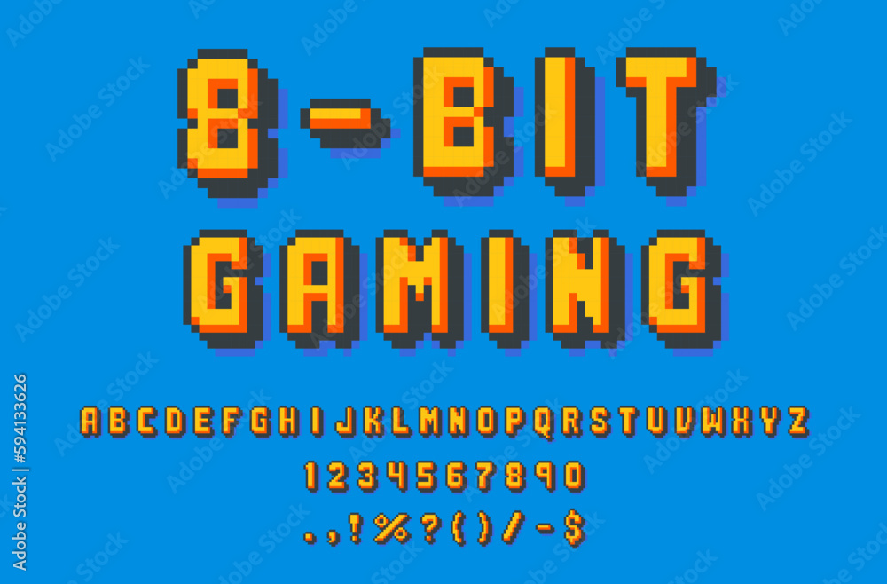 Vetor de 8 bit pixel font type and game typeface alphabet, vector retro ...