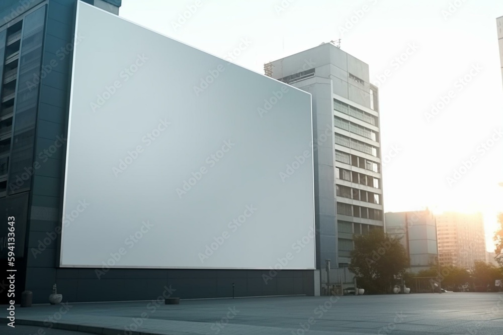 Blank advertising billboard in a large-scale square size among modern ...