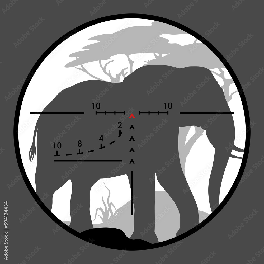 Elephant silhouette target, hunting sport. African savanna wildlife ...