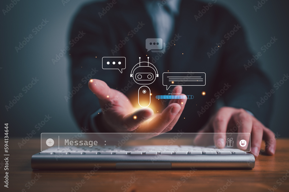 Foto de Technology and people concept man use AI to help work, AI ...