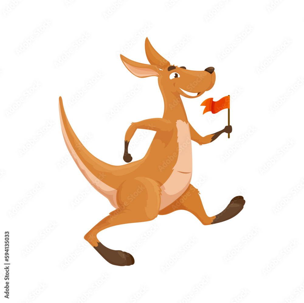 Cartoon kangaroo character with pennant. Isolated vector australian ...