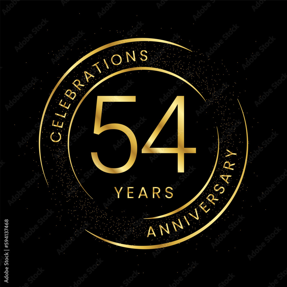 54th anniversary, golden anniversary with a circle, line, and glitter ...