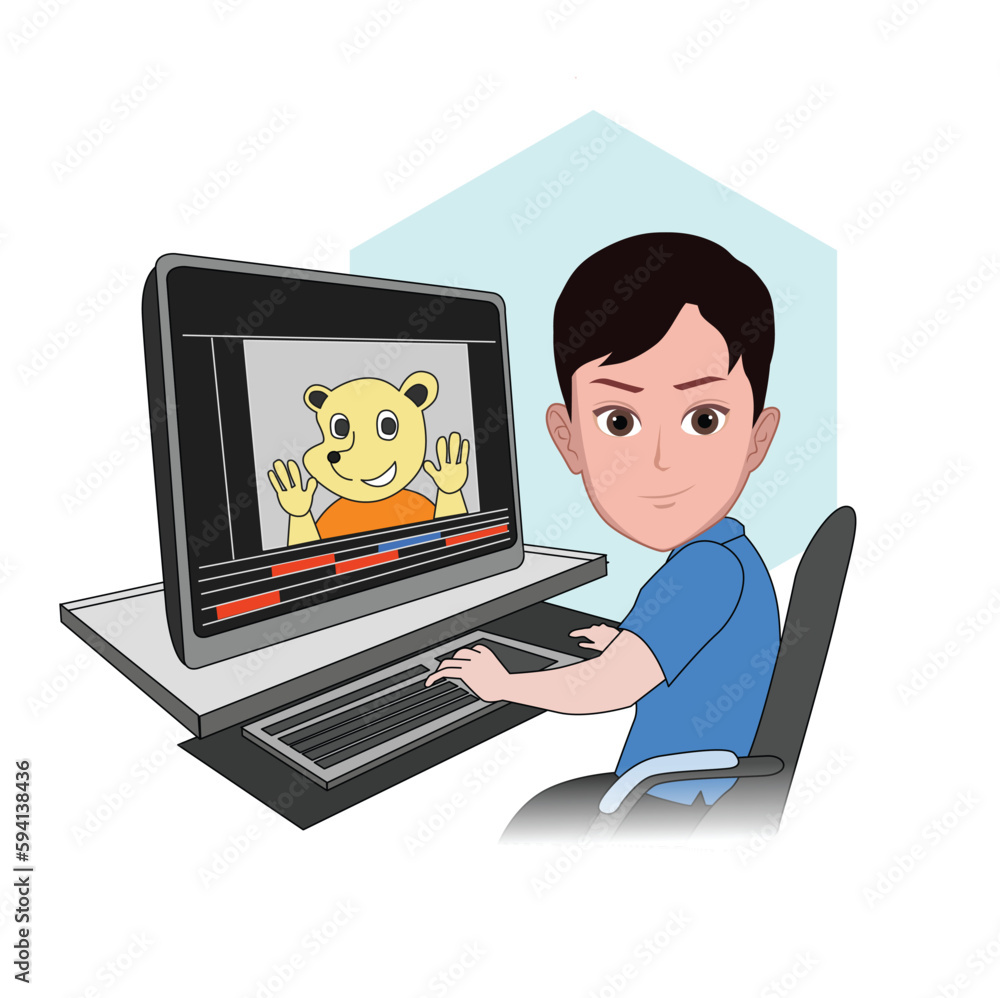 cartoon caricature character of an animator working in front of a ...