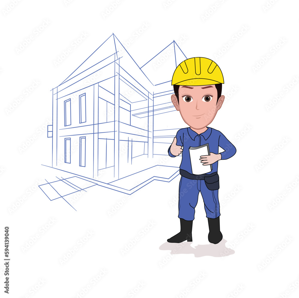 cartoon caricature character of an architect or engineer posing by ...