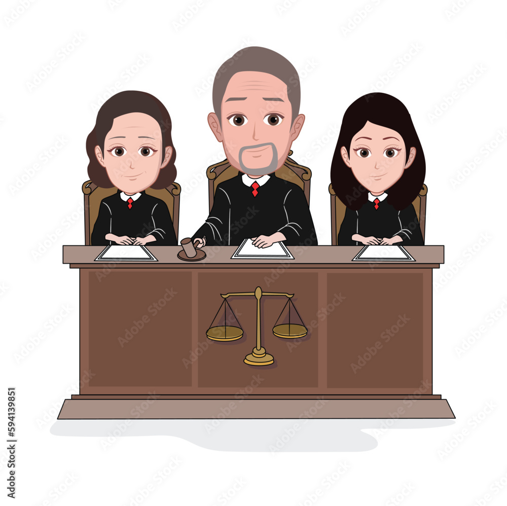 cartoon caricature of court magistrate character sitting in court with ...