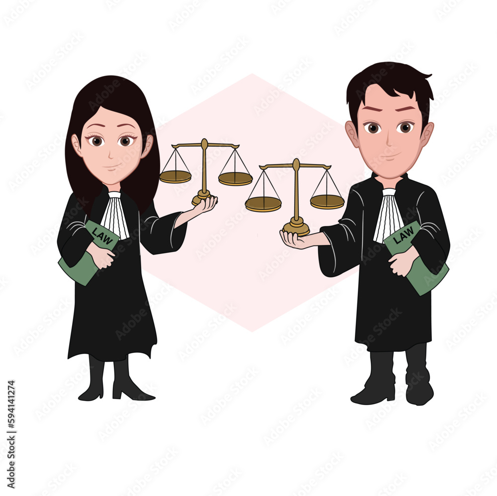 cartoon caricature characters of two male and female lawyers in uniform ...