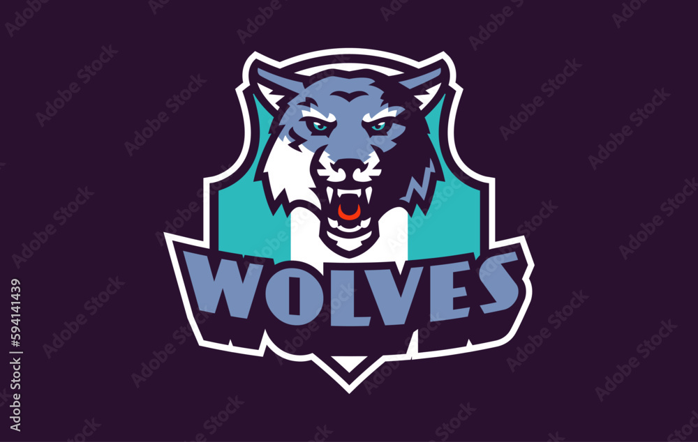 Sports logo with wolf mascot. Colorful sport emblem with wolf mascot ...