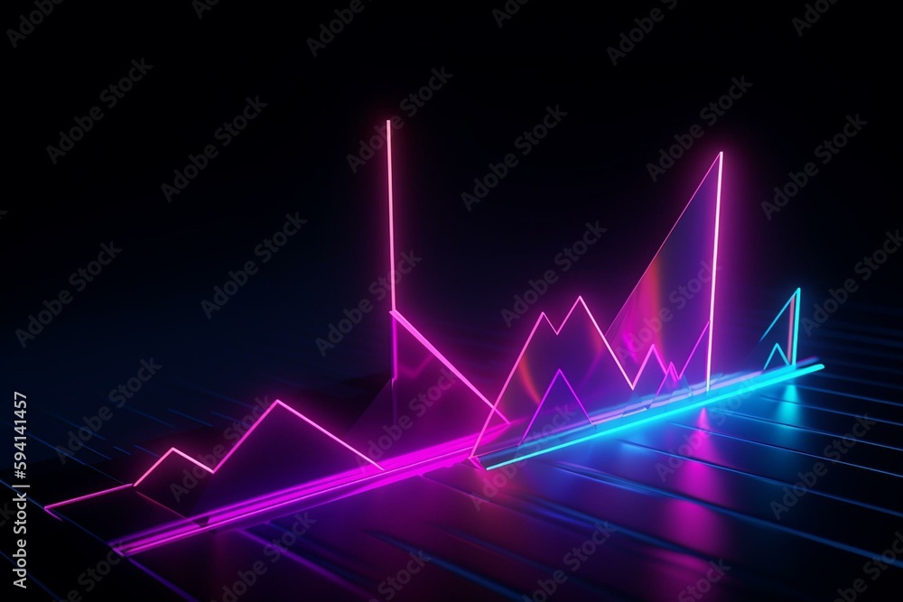 3d render, abstract minimal background, glowing lines going up, arrow ...