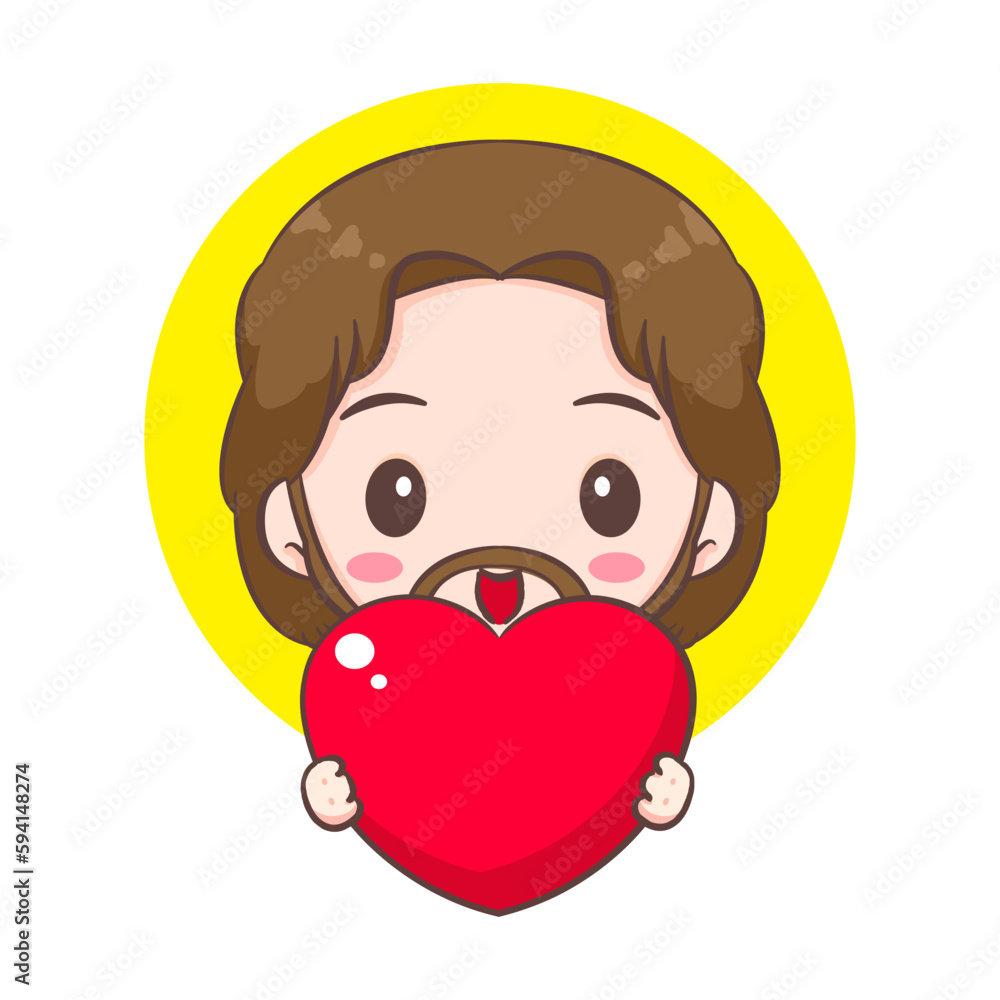 Cute Jesus cartoon character Holding Love. People Concept design. Flat ...