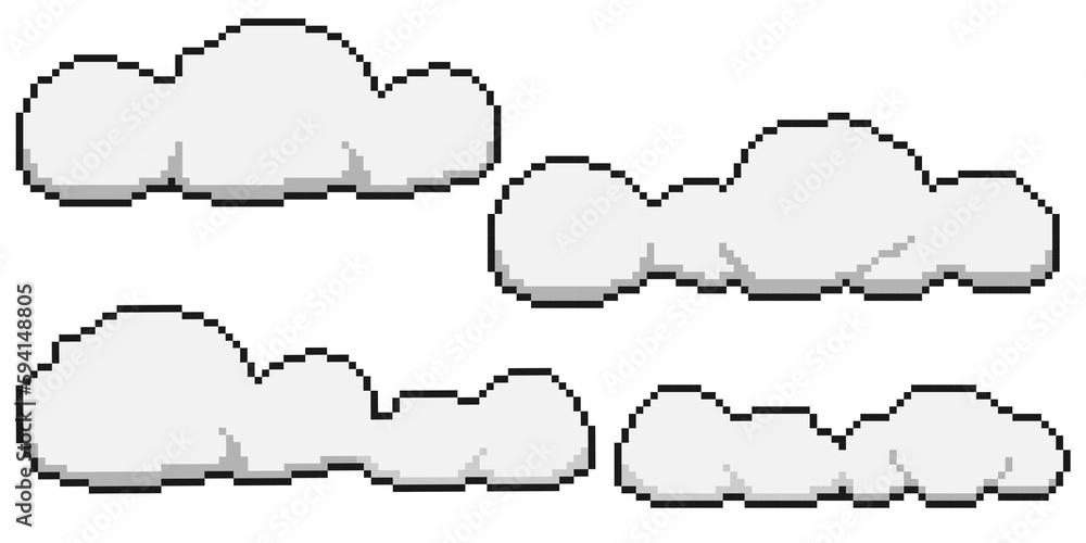 8 bit retro Pixel cloud game icon on white transparent background ...
