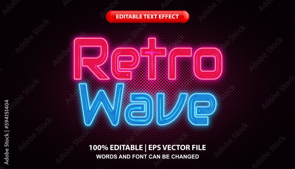 Retro wave text, editable text effect template, futuristic neon light ...