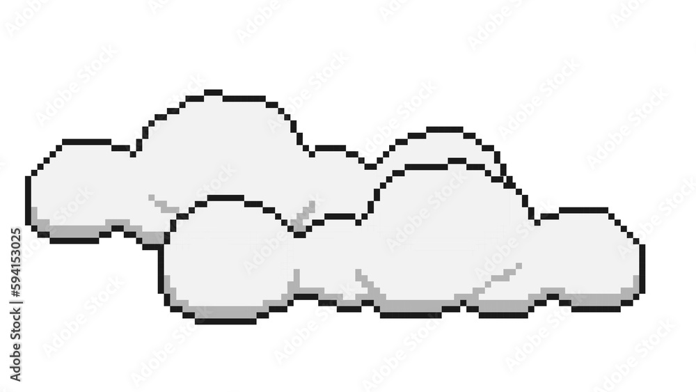 8 bit retro Pixel cloud game icon on white transparent background ...